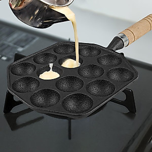 DOERDO Cast Iron Takoyaki Pan, 14 Holes Takoyaki Maker Meat Ball Mold Nonstick Baking Tray for Octopus Balls, 6.5 Inch