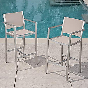 Christopher Knight Home Tammy Coral Outdoor Grey Mesh 29.50 Inch Barstools with Silver Rust-Proof Aluminum Frame (Set of 2),