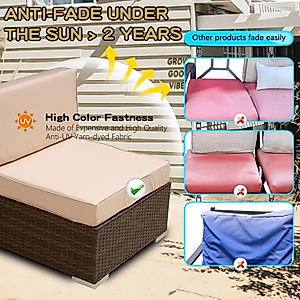 ClawsCover 11Pack Outdoor Patio Seat and Back Cushions Replacement Covers Fit for 5-Seater 6Pieces Wicker Rattan Furniture Conversation Set Sectional Couch Chairs,Light Khaki-Included Cover Only