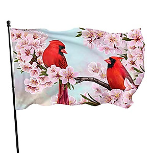 IBILIU Red Birds Flag 3x5 Ft Outdoor,pink flowers spring Garden Flags House Flags Banner Decor For Courtyard Porch Lawn