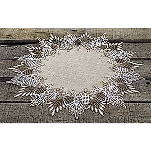 Lace Doily Neutral Earth Tones Table Topper Scarf Place Mat Round Doily (15 inch Round)