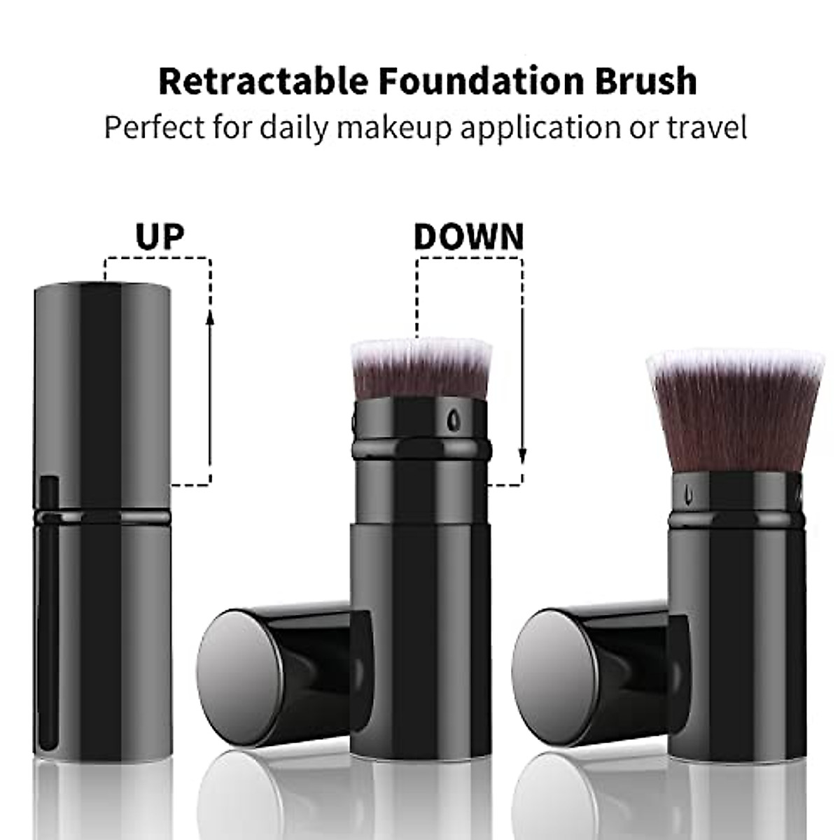 Falliny Retractable Foundation Makeup Brushes, Travel Flat Top Kabuki Powder Brush Portable Liquid Foundation Brush with Cover Perfect for Blending Liquid, Cream or Flawless Powder Cosmetics