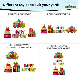 Yard Expressions 4pc Happy Birthday Yard Signs with Stakes - Easy to Install Happy Birthday Yard Sign - Large 16" Waterproof Birthday Sign Yard – Durable, Reusable & Colourful Happy Birthday Lawn Sign