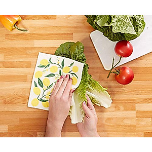 DII Swedish Dishcloths for Kitchen & Cleaning, Reusable, Machine Washable & Dishwasher Safe, Biodegradable, 7.75 x 6.75, Lemons, 3 Piece