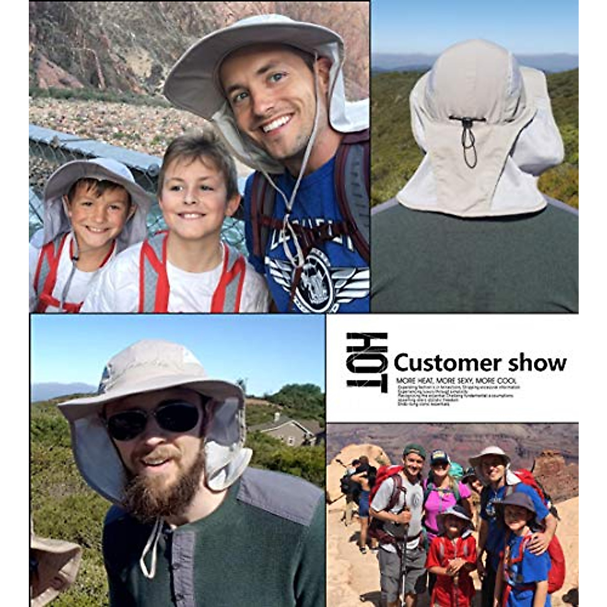 lenikis Unisex Outdoor Activities UV Protecting Sun Hats with Neck Flap Black Grey