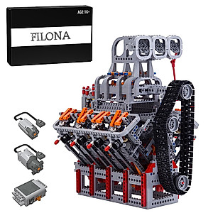 FILONA V8 Engine Building Kit That Runs, OHV V8 General Motors Engine Building Blocks Set for Kids & Adults, MOC Motors Construction Toy (2106+ Pieces