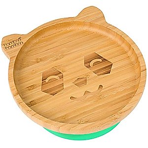 Bamboo Baby Plate with Suction - Kids and Toddler Suction Cup Plate for Babies, Non-toxic All-Natural Bamboo Baby Food Plate Stays Cool to the Touch for Baby-Led Weaning (Panda-Green)