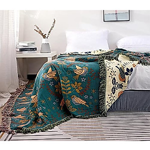 MSGKV Boho Throw Blankets 100% Cotton Throw Blankets for Couch Bed 60''Wx 80''L Double Sided Knit Blanket Super Soft Blanket Cover Sheet Reversible Blanket Wearable Blanket