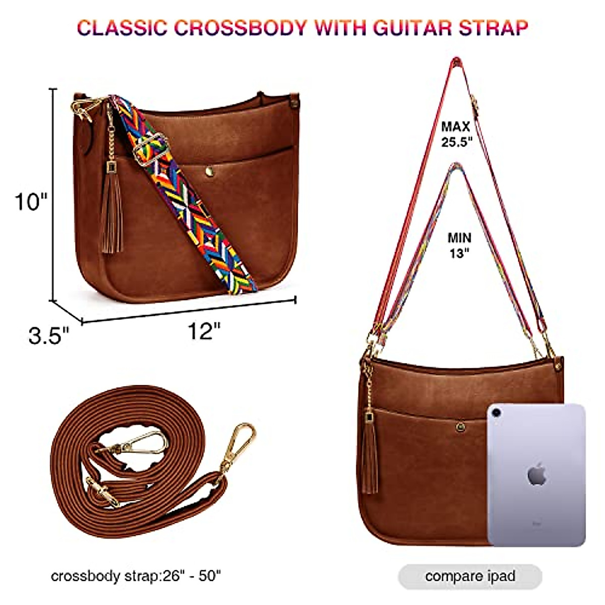 CELELA Crossbody Bags for Women Vegan Leather Shoulder Bucket Cross-body Purse with Guitar Strap Replacement Tassel(Bown)