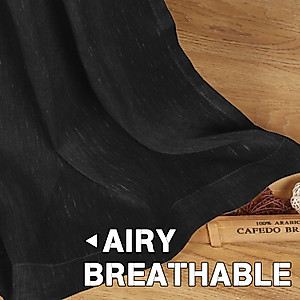 H.VERSAILTEX Linen Curtains Nickel Grommet Natural Linen Semi-Sheer Curtains, Privacy Added Premium Soft Rich Material Linen Curtain Panels for Living Room - 52x84 - Inch - Butter