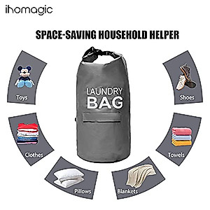 IHOMAGIC Laundry Baskets, Large Collapsible Clothes Basket,Door Laundry Hamper Bag Hanging,Tall Hamper Bag for Storage Bin,Home Organizer,Nursery Storage,Clothes Hamper Dark Grey