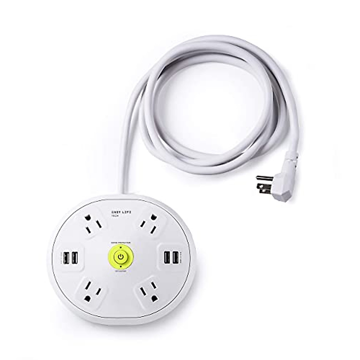 Power Strip Surge Protector Hub with 4 Outlet 4 USB 6 ft Extension Cord for Conference Room, 1200 Joules, Round Design by Easylife Tech