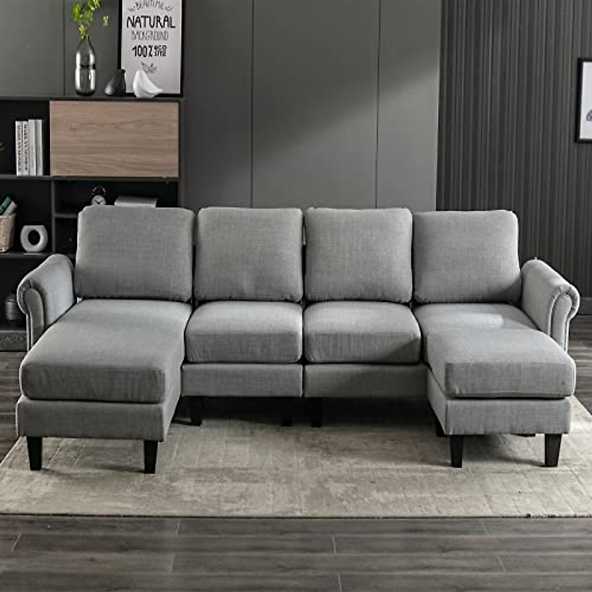 Tabaray 108" Couch Sectional Sofa for Living Room Furniture Sets Convertible U Shaped Couches with Ottoman and Chaise for Apartment， Office (Light Blue)