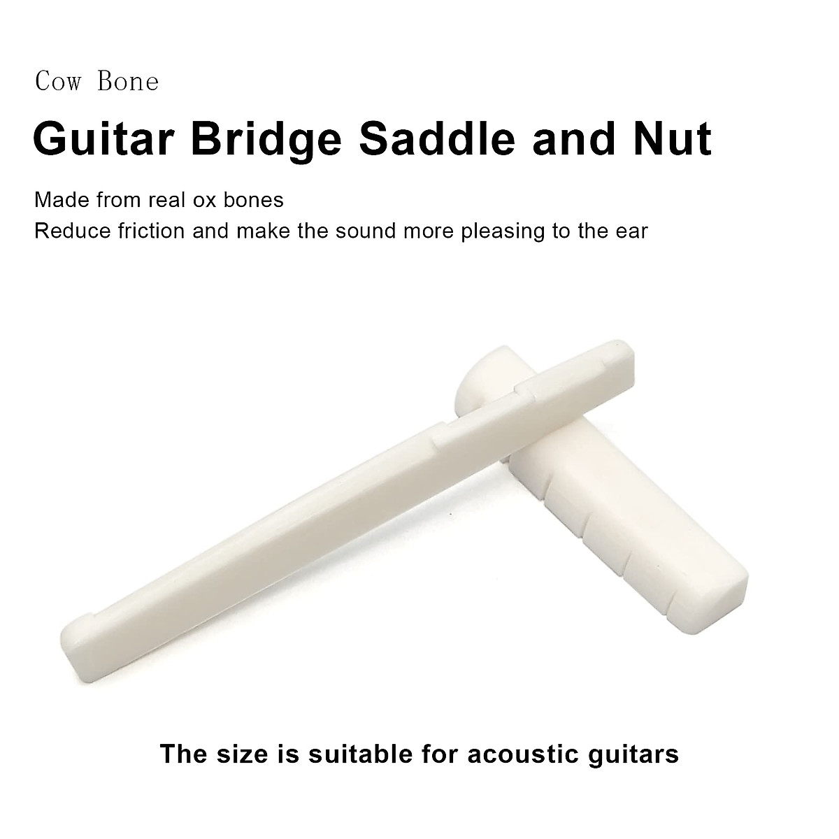 SAPHUE 6 String Acoustic Guitar White Bone Bridge Saddle and Nut & 6 Guitar Bridge Pins Made of Real Bone whith 1 Guitar Pins Puller, for Acoustic Folk Guitar