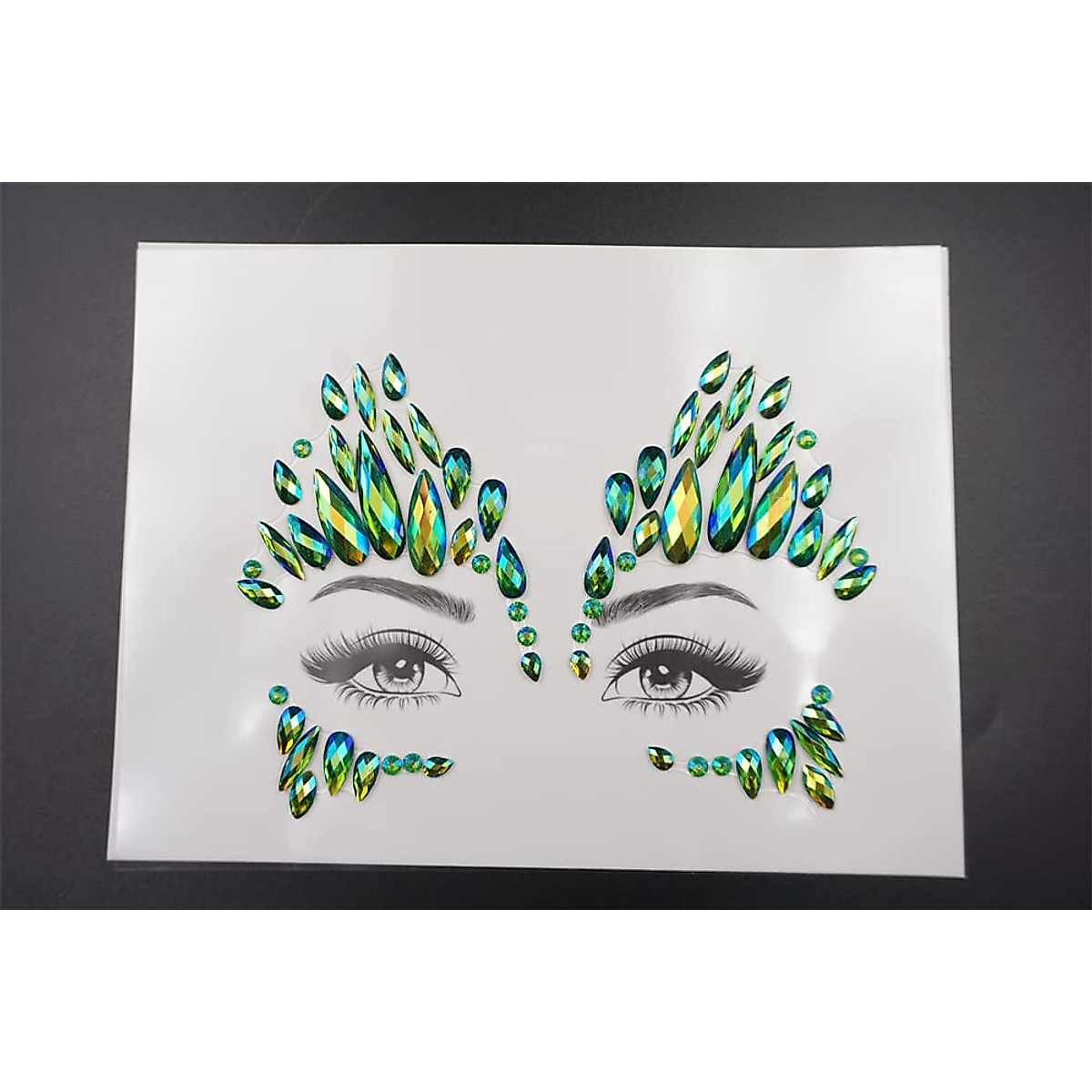 green face gems rave accessories face jewels stick on face glitter makeup rhinestone halloween costume festival accessories cat face paint