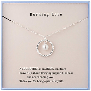Burning Love Godmother Necklace Godmother Gifts from Goddaughter&GodSon Sterling Silver Circle Necklace for Women Birthday Gifts Christmas Gifts