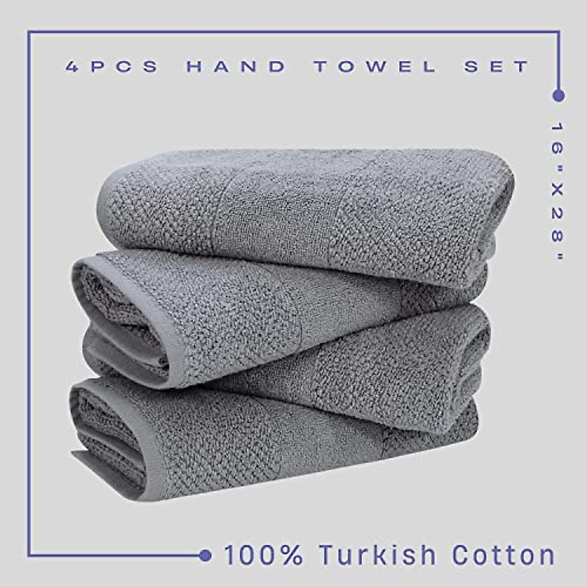 Antioch Home Bathroom Hand Towels, Hotel Quality & Fluffy & Absorbent & Soft & Fast Drying Turkish Hand Towels for Bathroom, 100% Cotton Turkish Hand Towel Set - [ 4 Pack – 16 x 28 inches ] - Grey