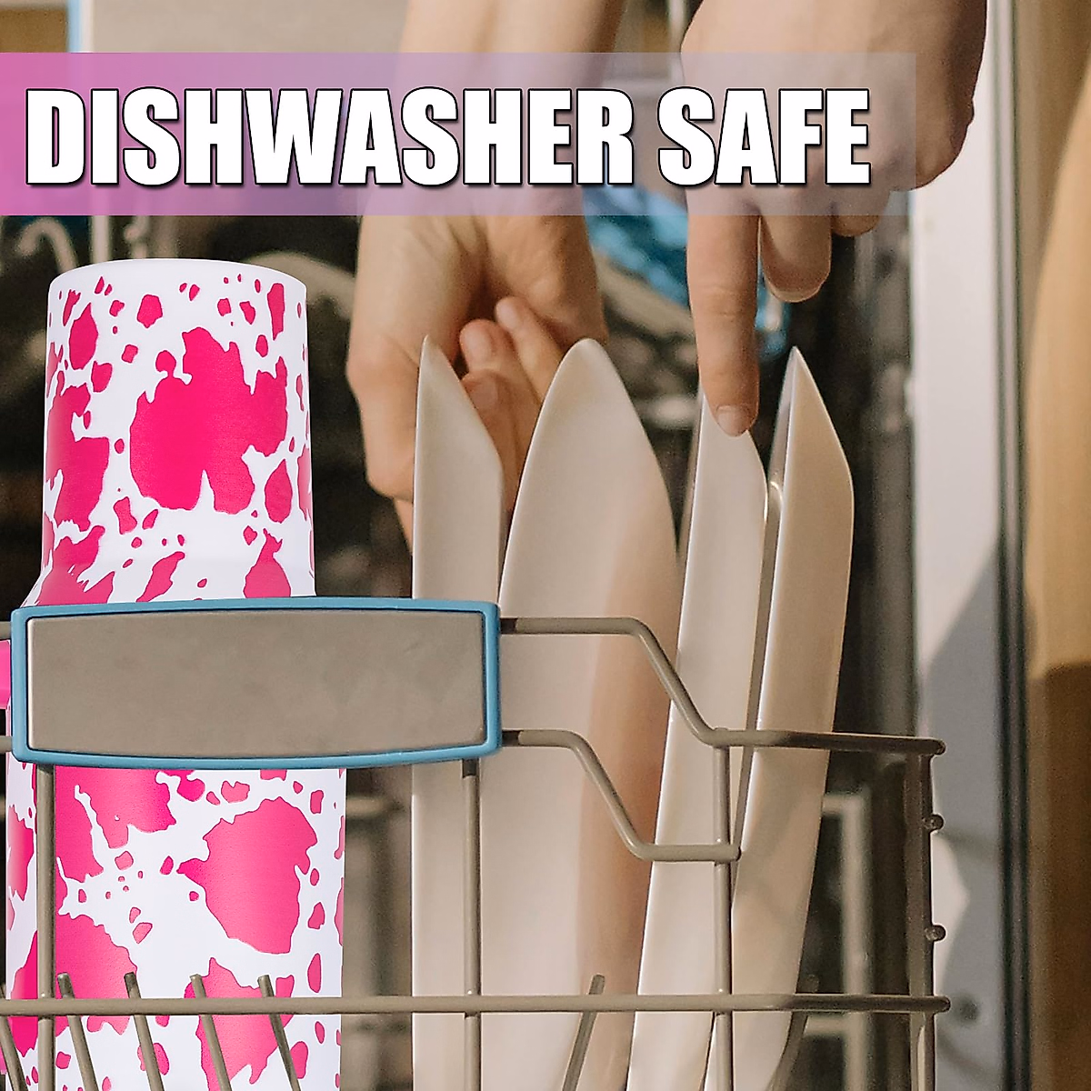 Xereizo 40 oz Tumbler with Handle and Straw, Leak Proof Stainless Steel Insulated Travel Coffee Tumbler Cups Lid and Straw, Iced for 40 Hours Cupholder Friendly Water Bottle Mug, Cow Stripe Rose Red