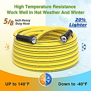 GREENER 50FT Tools Hybrid Garden Hose Dia.5/8’’ Inner Durable Rv Garden Hose with Swivel Grip Handle 150PSI High Burst Strength Industrial Water Hose for All Weather Outdoor (Yellow)
