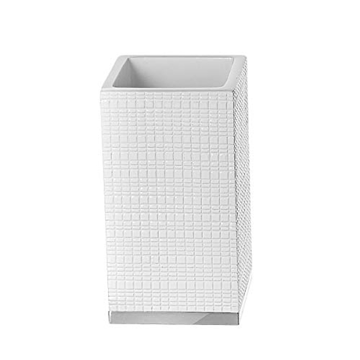 Creative Scents White Bathroom Accessories Set - 4 Piece Bathroom Set with Silver Base - Decorative Bathroom Accessory Set Includes: Soap Dispenser, Toothbrush Holder, Soap Dish and Tumbler (Estella)