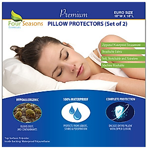 Throw Pillow Covers (Set of 2) - Square 18x18 Pillow Protectors Waterproof Hypoallergenic Dust Proof Zippered Encasement