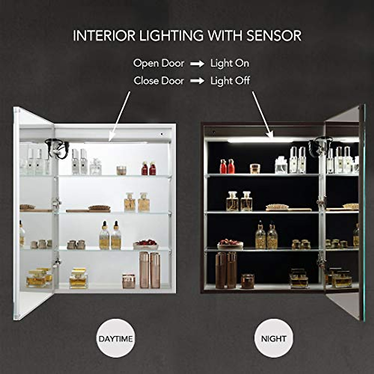 Blossom Recessed or Surface LED Mirror Lighted Medicine Cabinet with Lights, LED Medicine Cabinet with Defogger (20x32/Left Hinge)