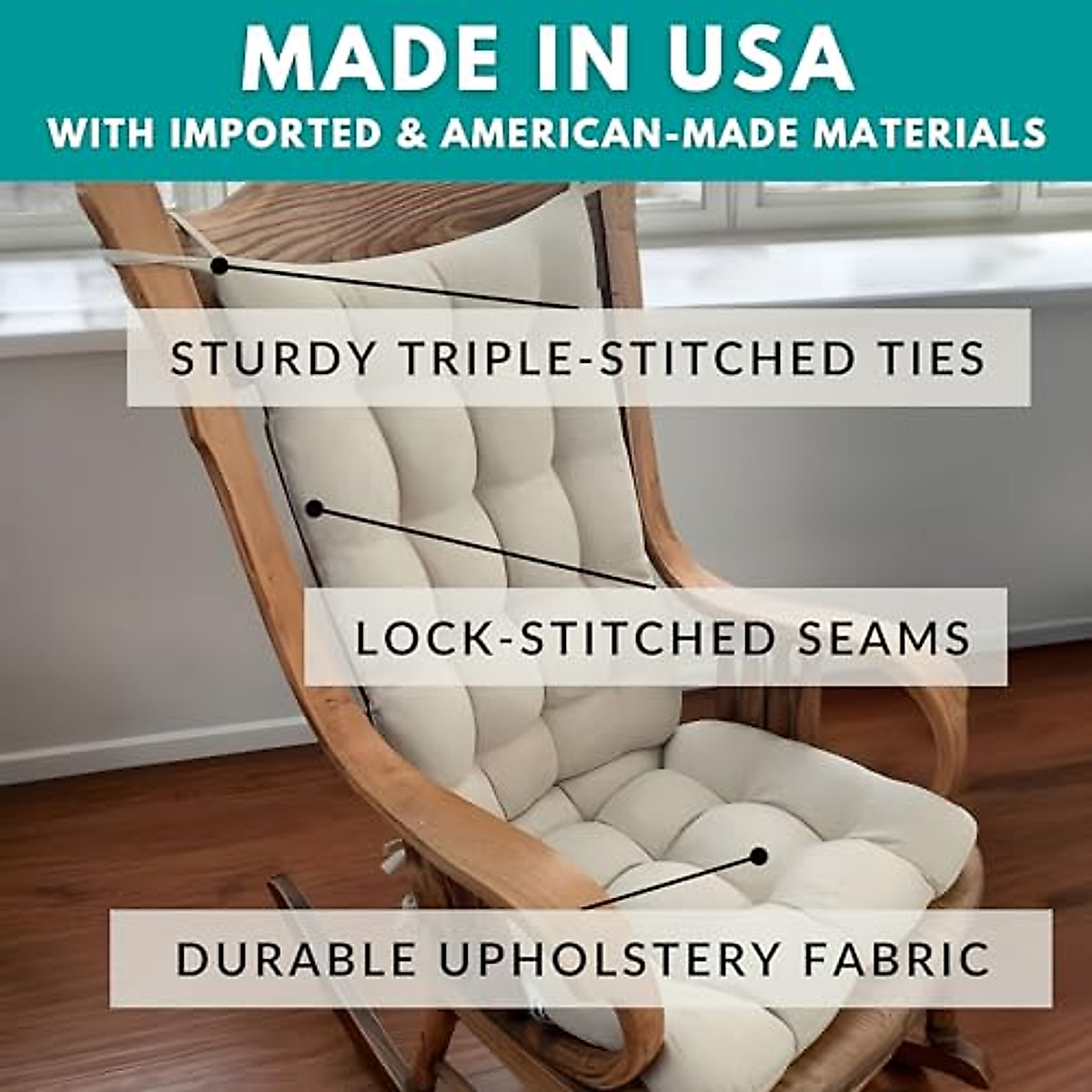 Barnett Home Decor Hayden Grey Rocking Chair Cushions - Size Standard - Latex Foam Filled Seat Pad and Back Rest Cushion - Machine Washable, Reversible, Linen Look (Gray)