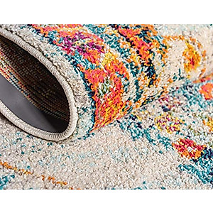 Unique Loom Penrose Collection Distressed Traditional Vintage Rug with Center Medallion, Rectangular 9' 0" x 12' 0", Ivory/Black