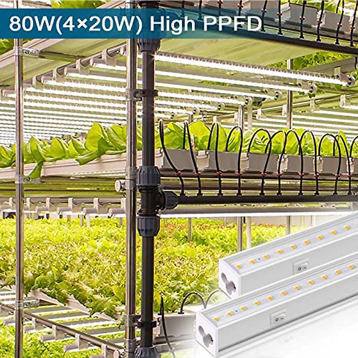 Barrina T5 Grow Lights, Full Spectrum Plant Growing Lamp, 4ft 80W (4 x 20W, 500W Equivalent), LED Grow Light Bulbs, Grow Light for Indoor Plants, Greenhouse, Plug and Play, Yellow, 4-Pack