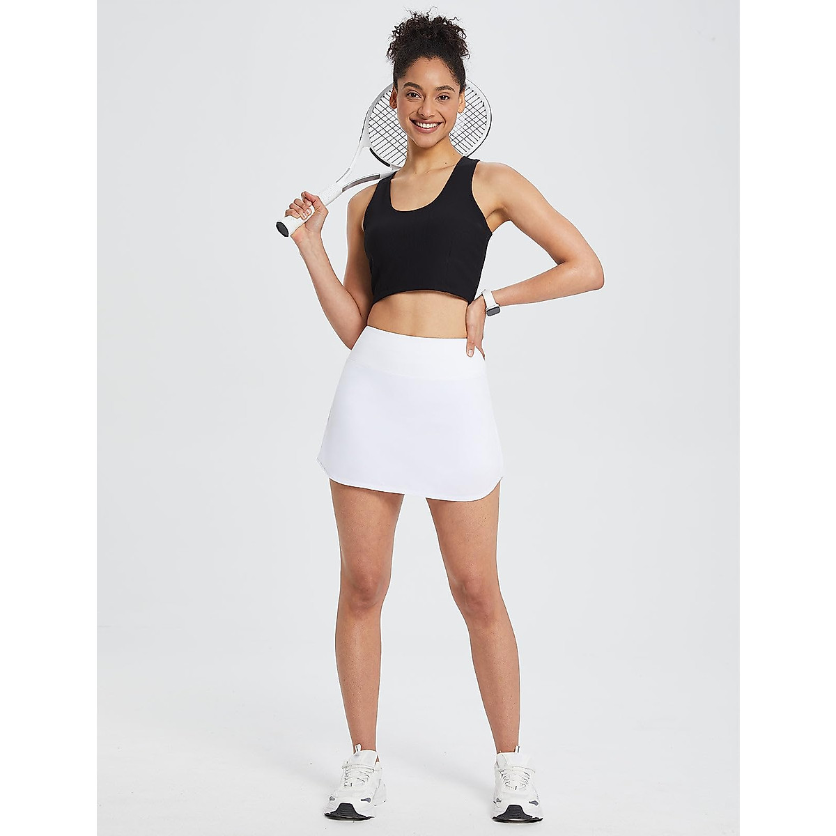 BALEAF Women's Pleated Tennis Skirts High Waisted Lightweight Athletic Golf Skorts Skirts with Shorts Pockets White Medium
