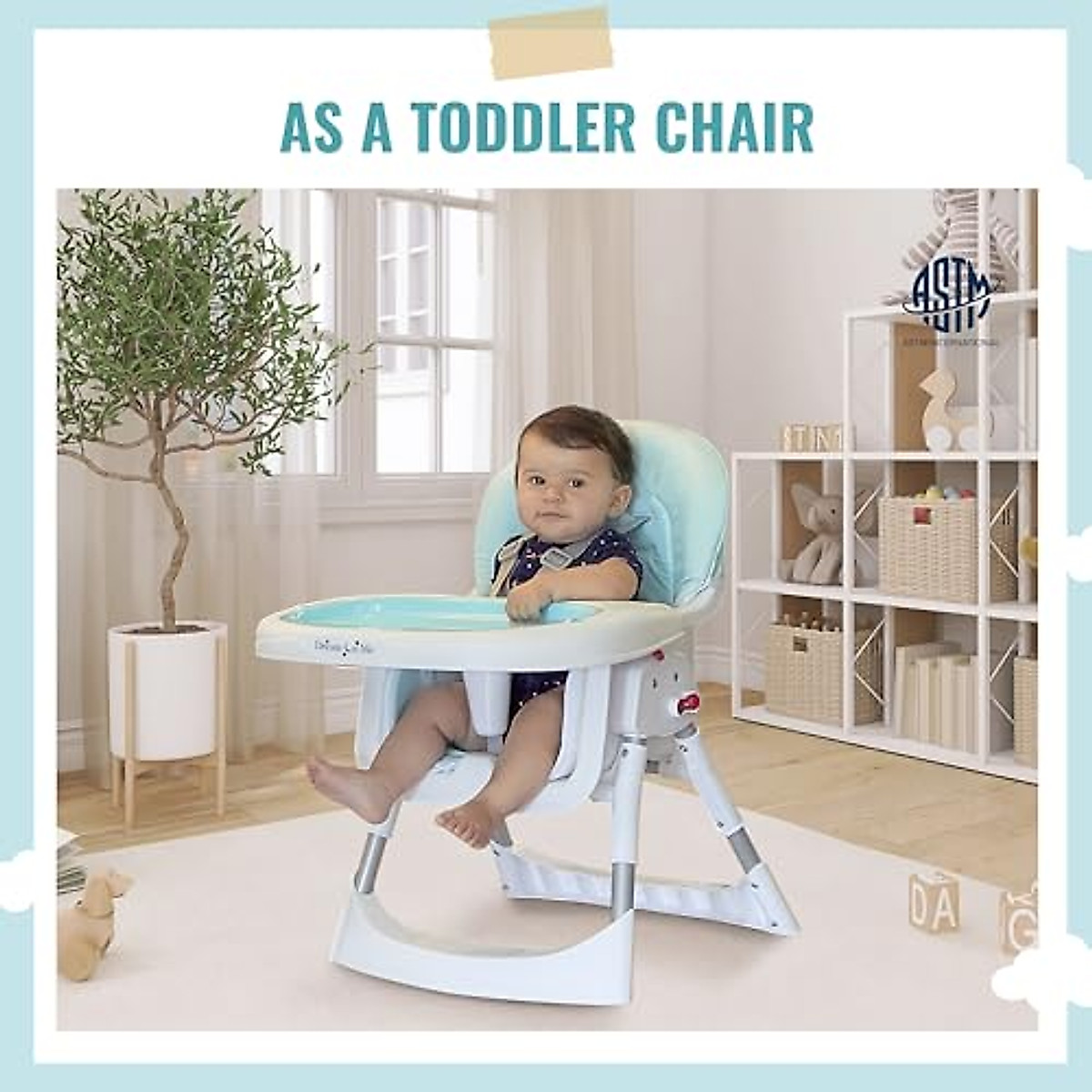Dream On Me Portable 2-in-1 Tabletalk High Chair, Convertible Compact High Chair, Light Weight Portable Highchair, Aqua