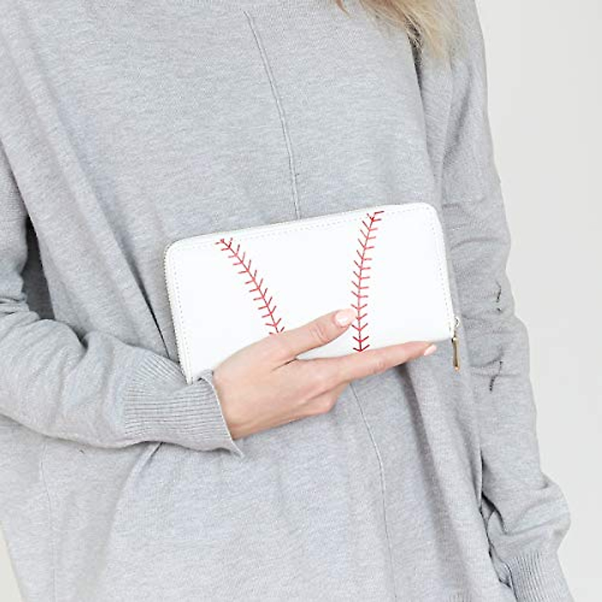 RIAH FASHION Geometric Print Zip Around Wallet - Card Phone Slot Zipper Purse Chevron, Cork, Crochet, Camo, Stripe, American Flag (Sports - BaseballSports)