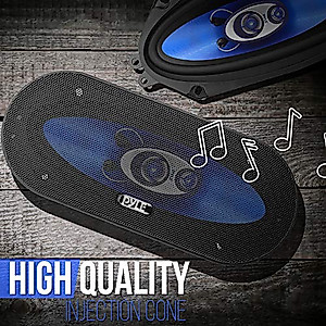 Pyle 3-Way Universal Car Stereo Speakers - 300W 4" x 10" Triaxial Loud Pro Audio Car Speaker Universal OEM Quick Replacement Component Speaker Vehicle Door/Side Panel Mount Compatible PL410BL (Pair)