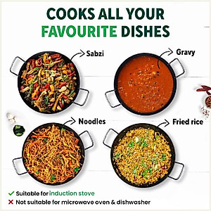 KASHVIYA Pre-Seasoned Iron Kadai with Strong Handles | Large, 31 cm/12.2 inch, 4.4Ltr, 1.4kg | Induction Friendly | Pre-Seasoned Iron Kadhai, 100% Pure & Toxin-Free, No Chemical Coating, Black