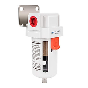 NANPU 1/2" NPT Compressed Air Line Filter, 5 Micron Brass Element, Bracket, Poly Bowl, 145 psi