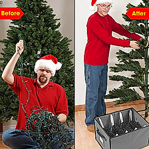 Primode Christmas Light Box Organizer | Holiday Light Storage Box with Lid Constructed Of Durable 600D Oxford Material (15” x 12” x 10”) (Gray)