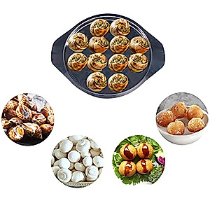 Proshopping 4 PCS Stainless Steel Snail Escargot Plate Set, Large Escargot Baking Dish Platter with Tong and 2 Forks, Round Mushroom Escargot Serving Tray, French Escargot Grill Pan, 12 Holes - (8.7")