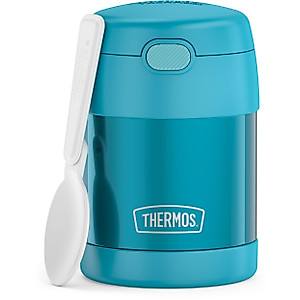 THERMOS All-In-One Vacuum Insulated Stainless Steel Meal Carrier with Spoon (Smoke) FUNTAINER 10 Ounce Stainless Steel Vacuum Insulated Kids Food Jar with Folding Spoon (Teal)