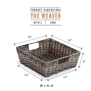 BINO 2 Pack Woven Resin Basket Organizer - Shelf Organizer with Built-in Carry Handles, Large - Light Grey