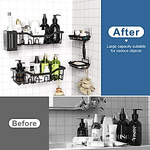 meexzoom Shower Caddy 5 Pack, Rustproof Shower Organizer for Bathroom, Large Capacity No Drilling Adhesive Shower Shelves for Inside Shower Rack, Stainless Steel Black Shower Shelf for Shower Storage