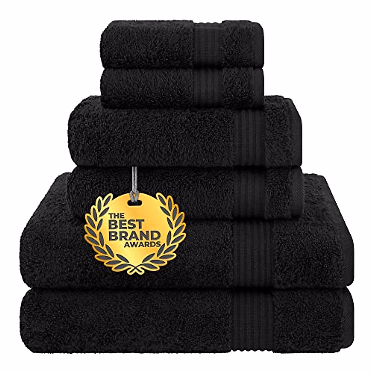 Cotton Paradise 6 Piece Towel Set, 100% Turkish Cotton Soft Absorbent Towels for Bathroom, 2 Bath Towels 2 Hand Towels 2 Washcloths, Black Towel Set