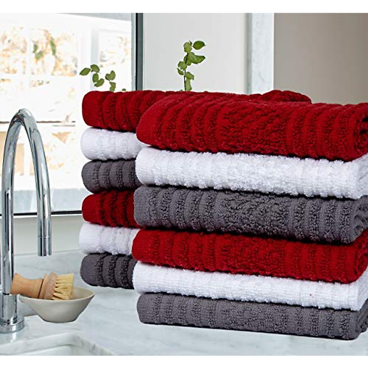 Bliss Casa Washcloths Set (12 x 12 Inch, 12 Pack) – 100% Cotton Washcloths for Face, Highly Absorbent Soft Face Towels, and Quick Drying Fingertip Towels for Daily Use (Emerson, Red Combo)