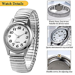 JewelryWe Mens Ultra Thin Easy Reader Watch with Elastic Strap, Golden/Silver Watch