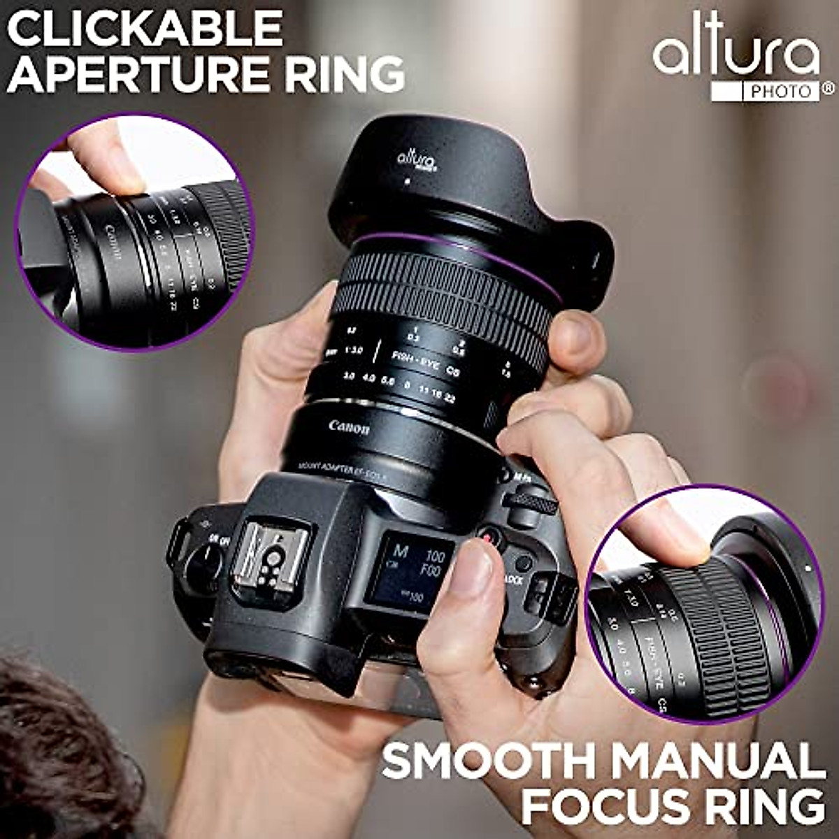 Altura Photo 8mm f/3.0 Professional for Canon Wide Angle Lens Aspherical Fisheye Lens for Canon EOS 90D 80D 77D Rebel T8i T7 T7i T6i T6s T6 T100 SL2 SL3 DSLR Cameras with Canon EF Lens Mount
