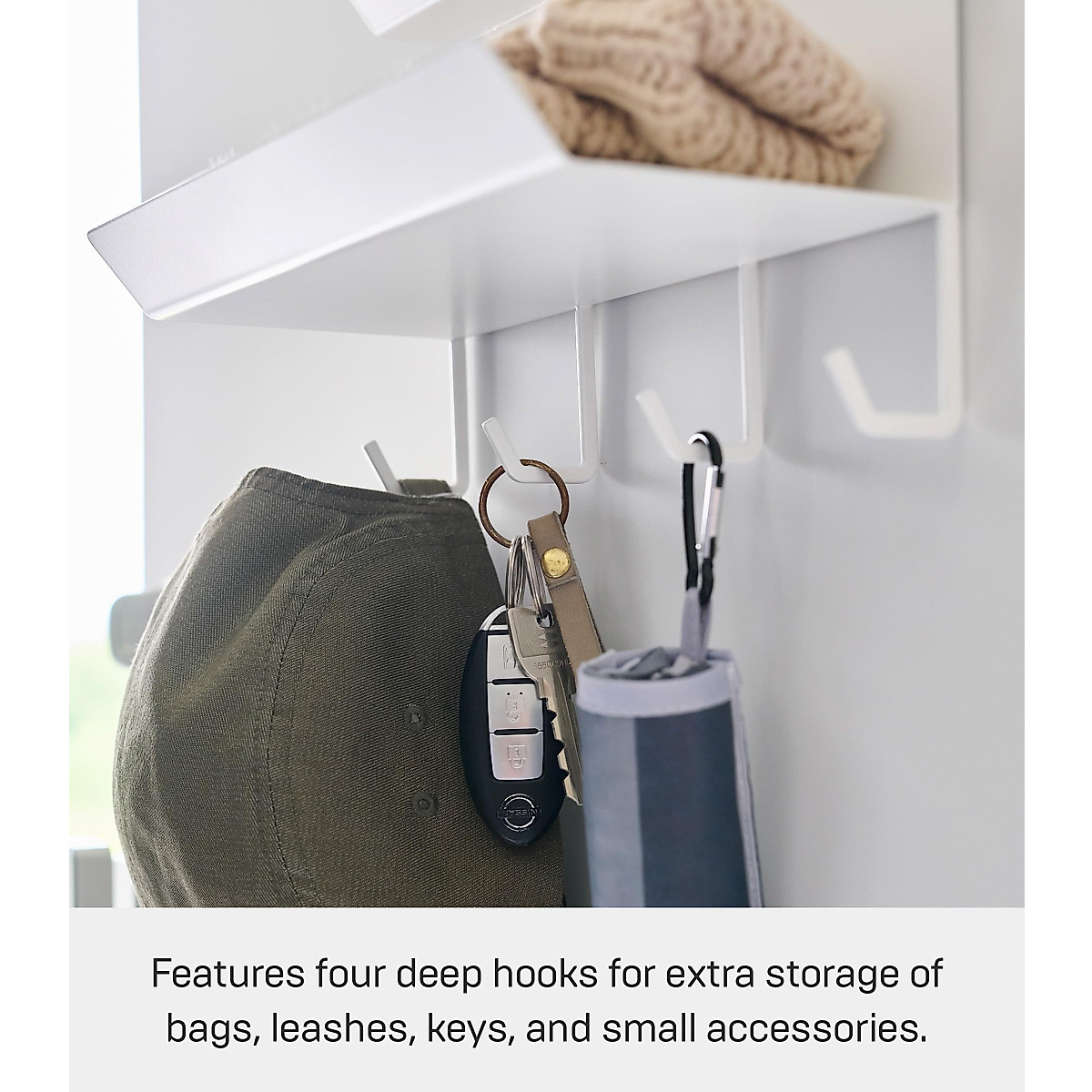 Yamazaki Home Tower Magnetic 2-Tier Entryway Organizer - Storage for Gloves and Hats with Hooks for Keys and Bags - Steel