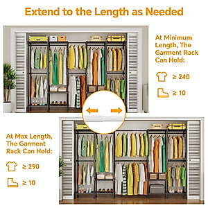 Higeego H5 Pro Heavy Duty Garment Rack, Freestanding Clothes Rack, Wardrobe Closet for Hanging Clothes, Portable Closet Organizer with Expandable Hanger Rods, (97.7-115.4")L x 15.7"W x 75.4"H, Black