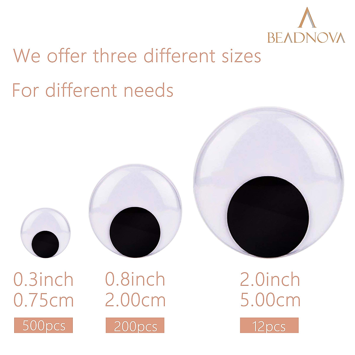 BEADNOVA Black Wiggle Googly Eyes Wobbly Eyes with Self Adhesive Sticker for DIY Craft Scrapbooking (50mm, 12pcs)