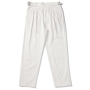 SNOLY Men's Spring Fall Retro Cotton Tapered Leg Flat Front Chino Pant Straight Western Gurkha Pants (as1, Alpha, m, Regular, Regular, White, Regular)