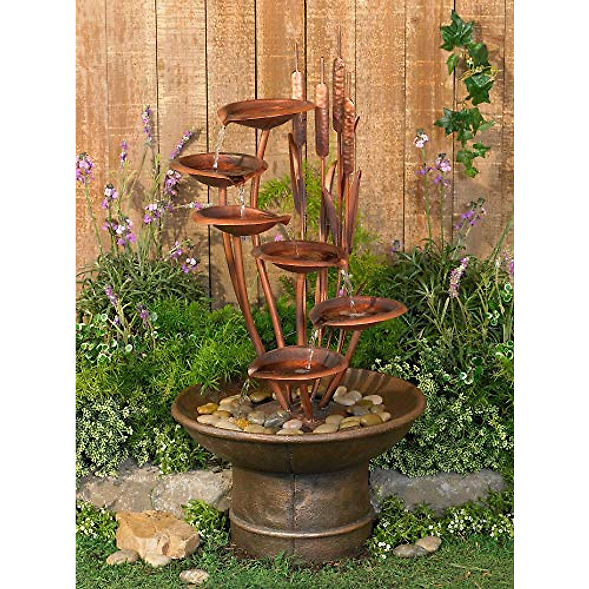 Water Lilies and Cat Tails Modern Outdoor Floor Water Fountain 33" High Tiered Cascading Decor for Garden Patio Backyard Deck Home Lawn Porch House Relaxation Exterior Balcony - John Timberland