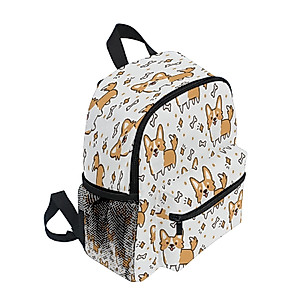 TropicalLife Corgi Dog Backpacks for Kids Girls Boys Cute Puppies Preschool Toddler Bookbag with Chest Strap School Travel Toy Snack Bag Daypack